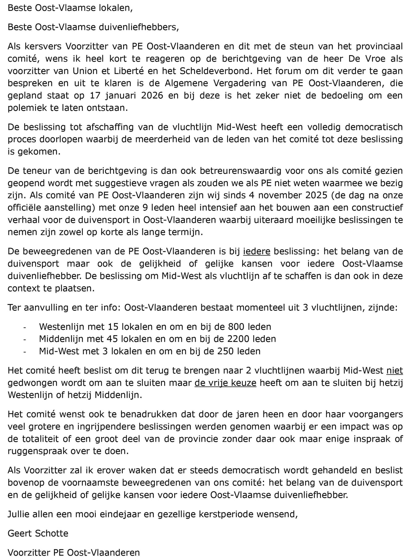 Reactie PE Oost-Vlaanderen op lezersbrief De Vroe Johan