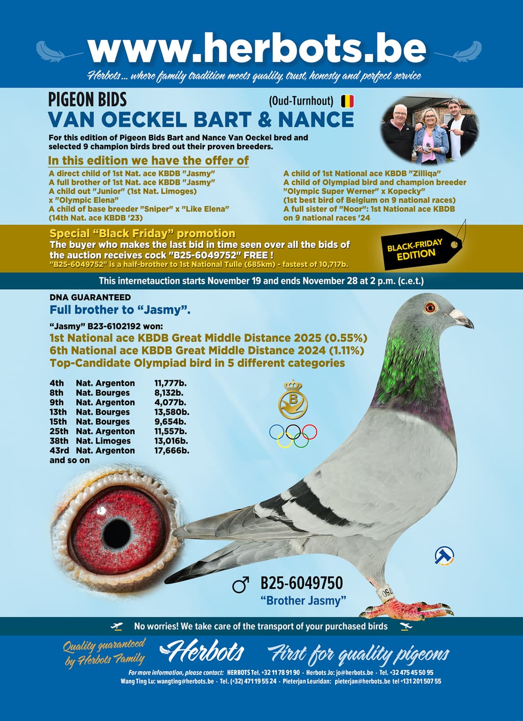 Pigeon Bids Van Oeckel Bart & Nance Black Friday Edition '25