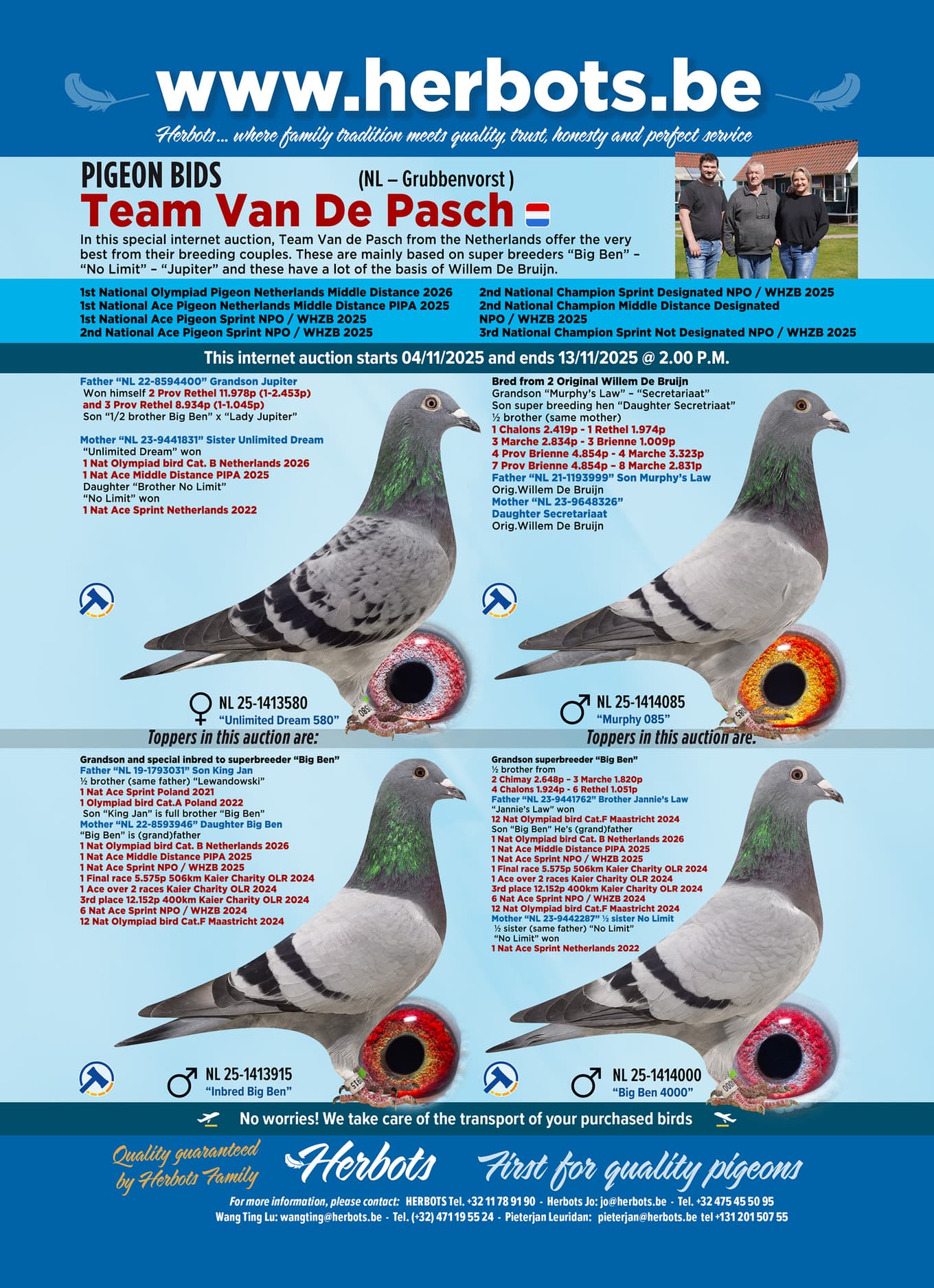 Pigeon Bids Team Van De Pasch