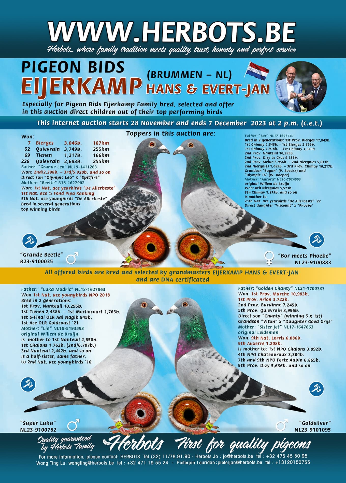 Hans and Evert-Jan Eijerkamp - Pioneers of International Pigeon Racing Professional pigeon ...